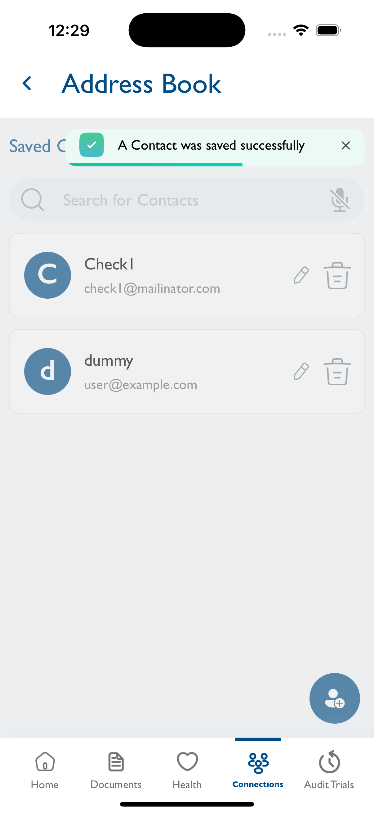 Bug #4593: Connections - Add / Edit Contact: Change Success Toast Message - Connections - Redmine